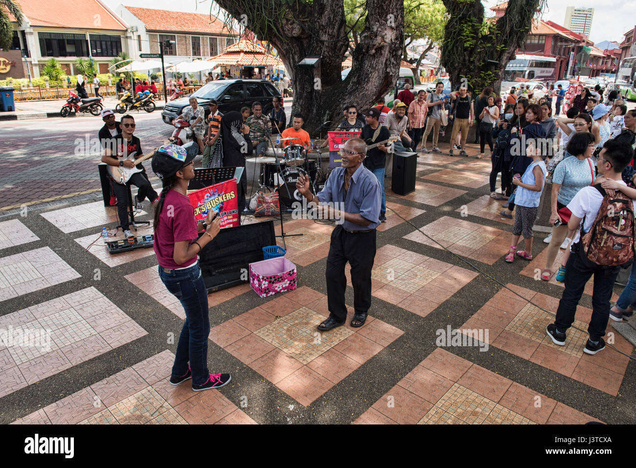 Dancing in Dutch Square, Malacca, Malaysia Stock Photo - Alamy