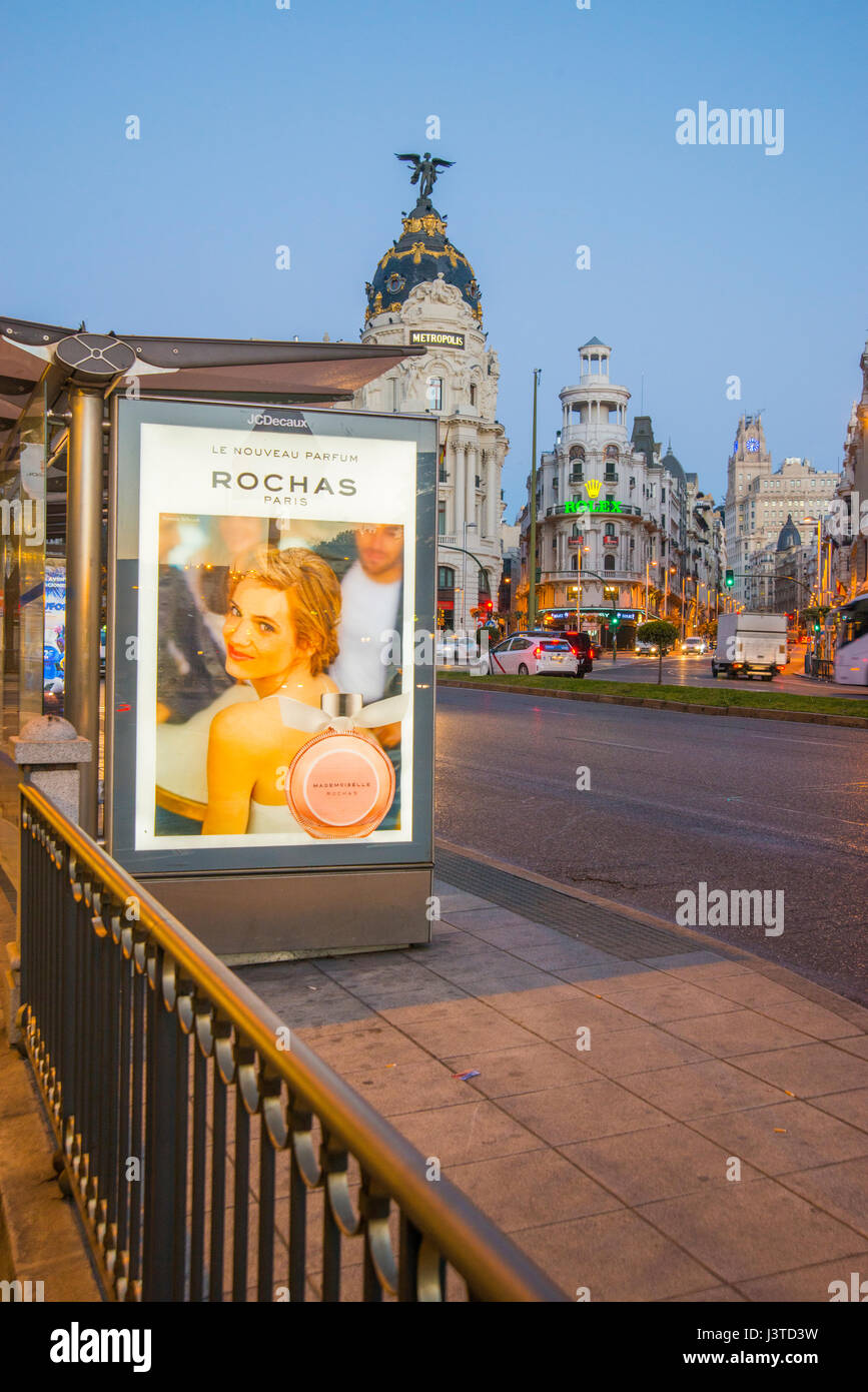 Bus stop in Alcala street at dawn. Madrid, Spain Stock Photo - Alamy