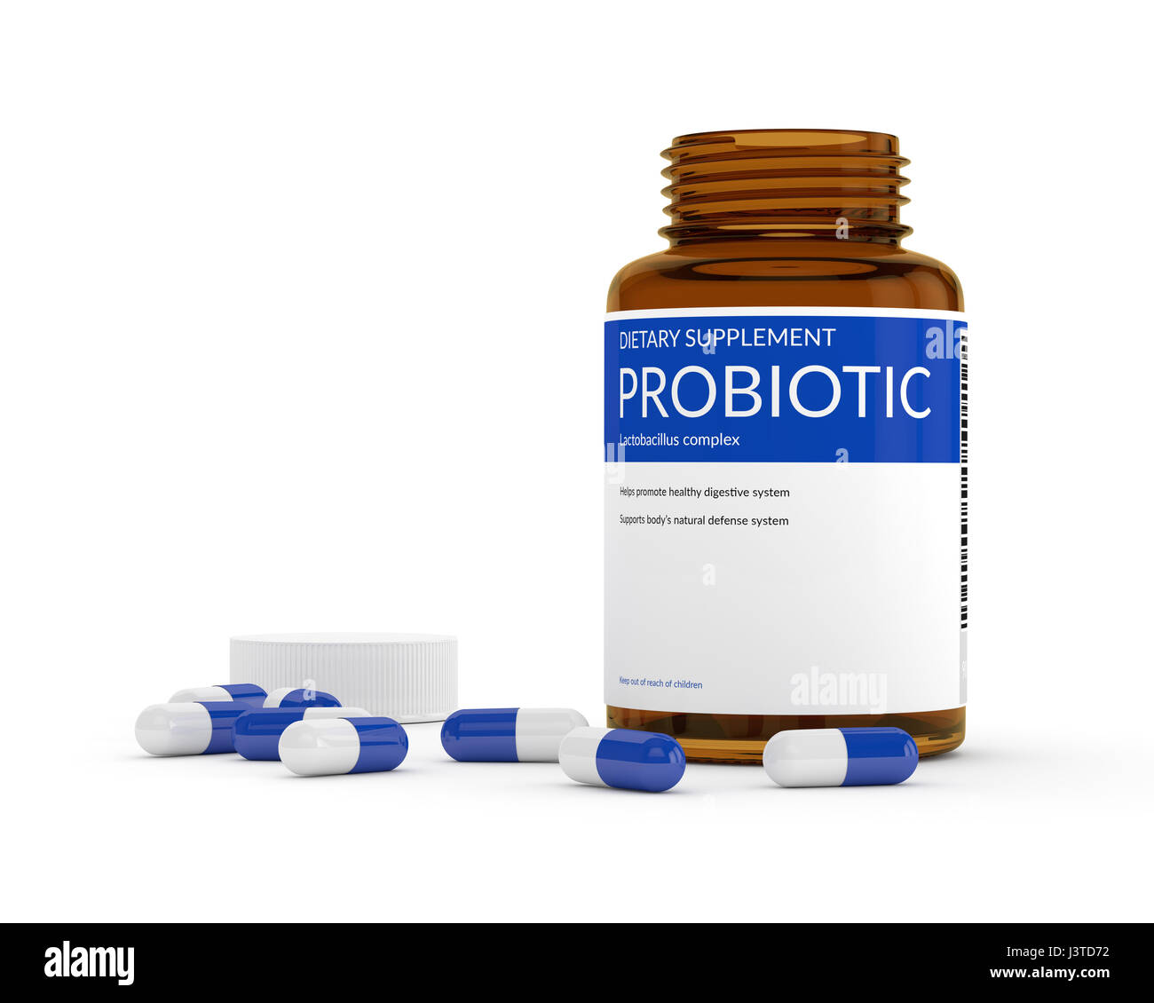 3d render of probiotic pills in bottle isolated over white background ...