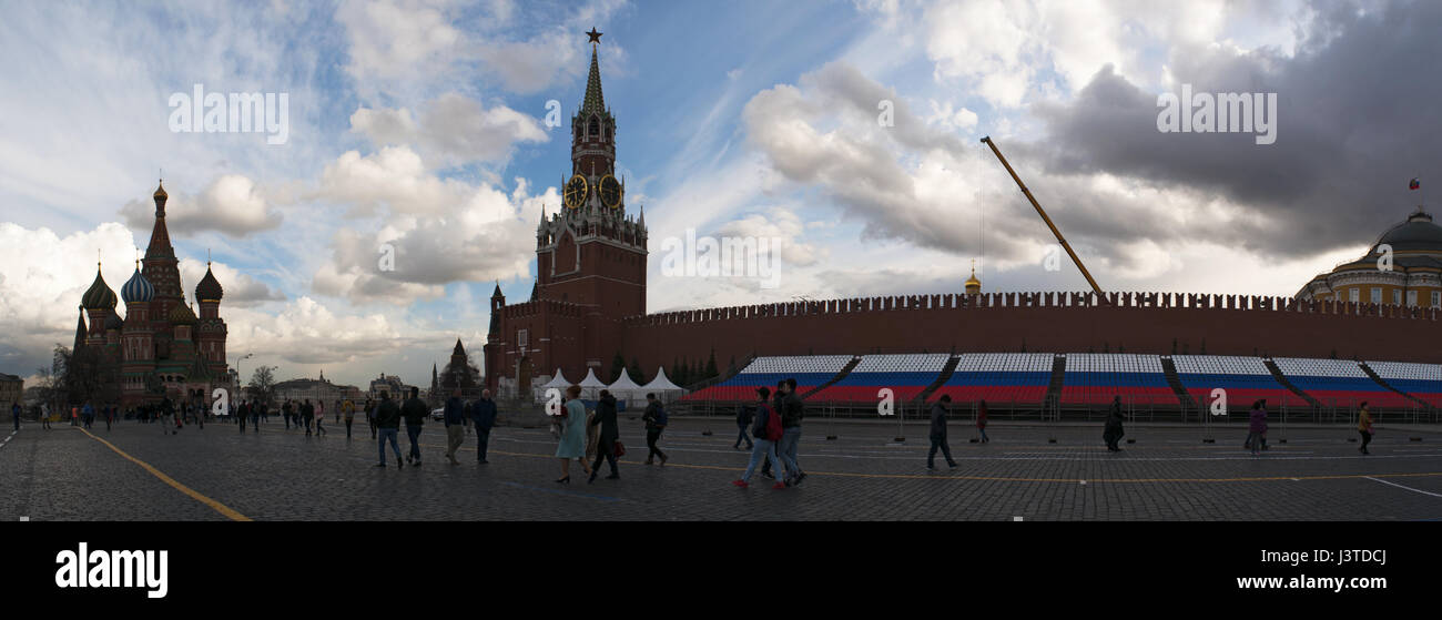 The fortified complex of the Moscow Kremlin Wall with Spasskaya Tower ...