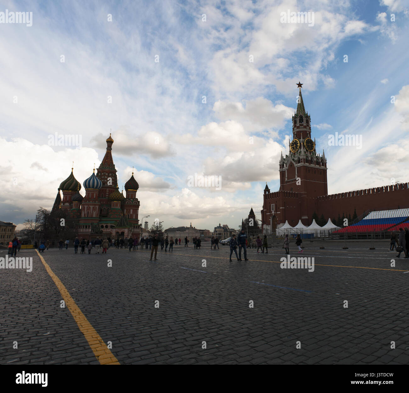 The fortified complex of the Moscow Kremlin Wall with Spasskaya Tower ...