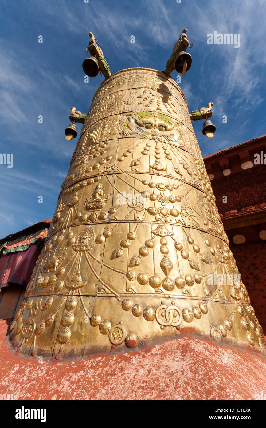 Dhvaja the Victory Banner in golden metalic form on the roof of Jokhang ...