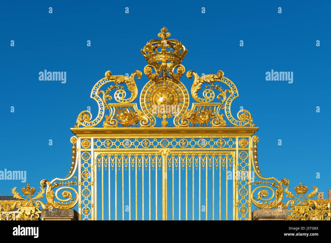 Detail of the golden Versailles palace gate entrance, France Stock ...
