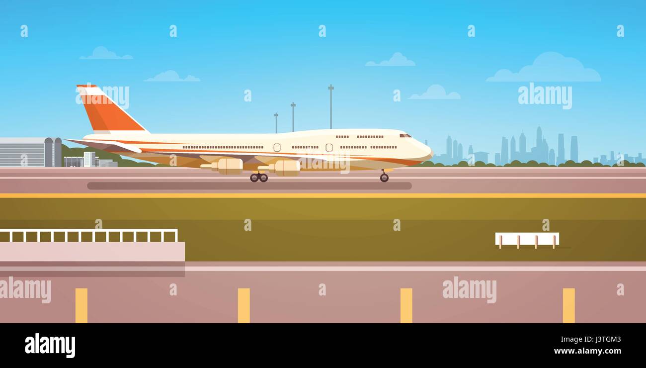 Airport Terminal With Aircraft Flying Plane Taking Off Stock Vector ...
