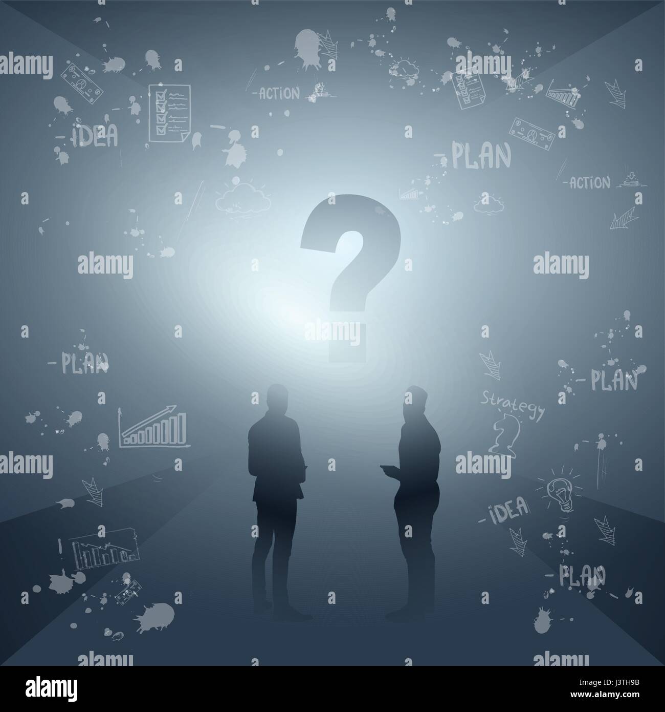 Business People Group Silhouette Ponder Brainstorming Process Stock ...