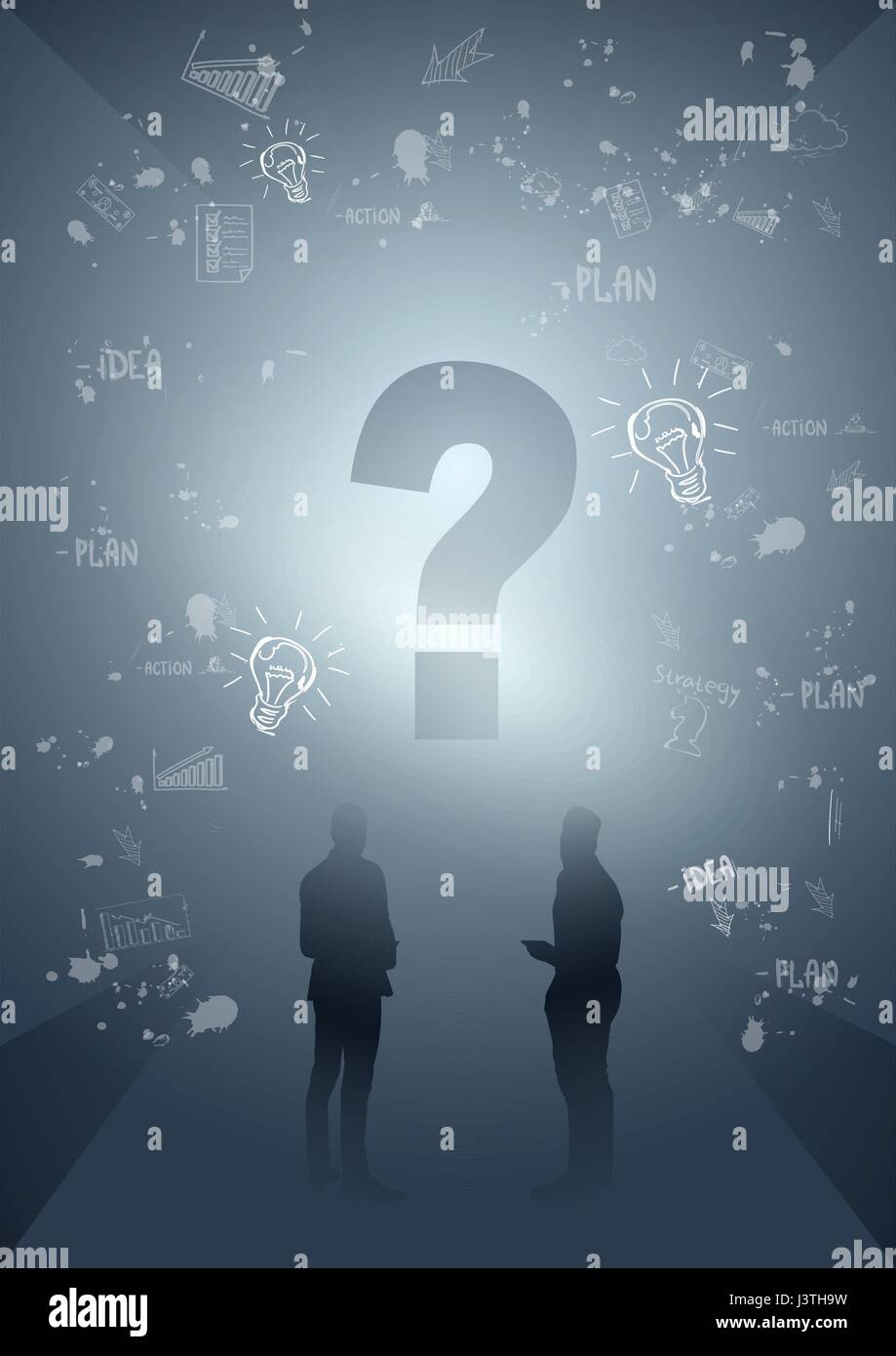 Business People Group Silhouette Ponder Brainstorming Process Stock ...