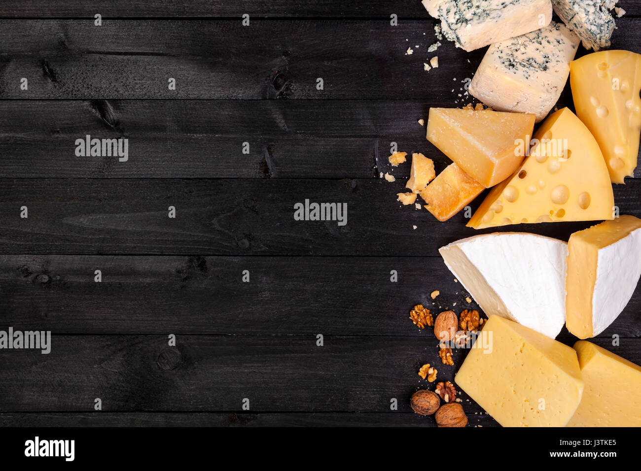 Various types of cheese. Top view. Copy space Stock Photo - Alamy