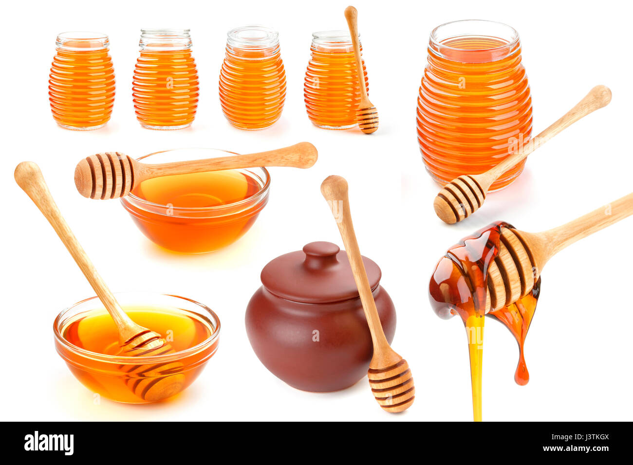 Honey collection isolated on white background Stock Photo - Alamy