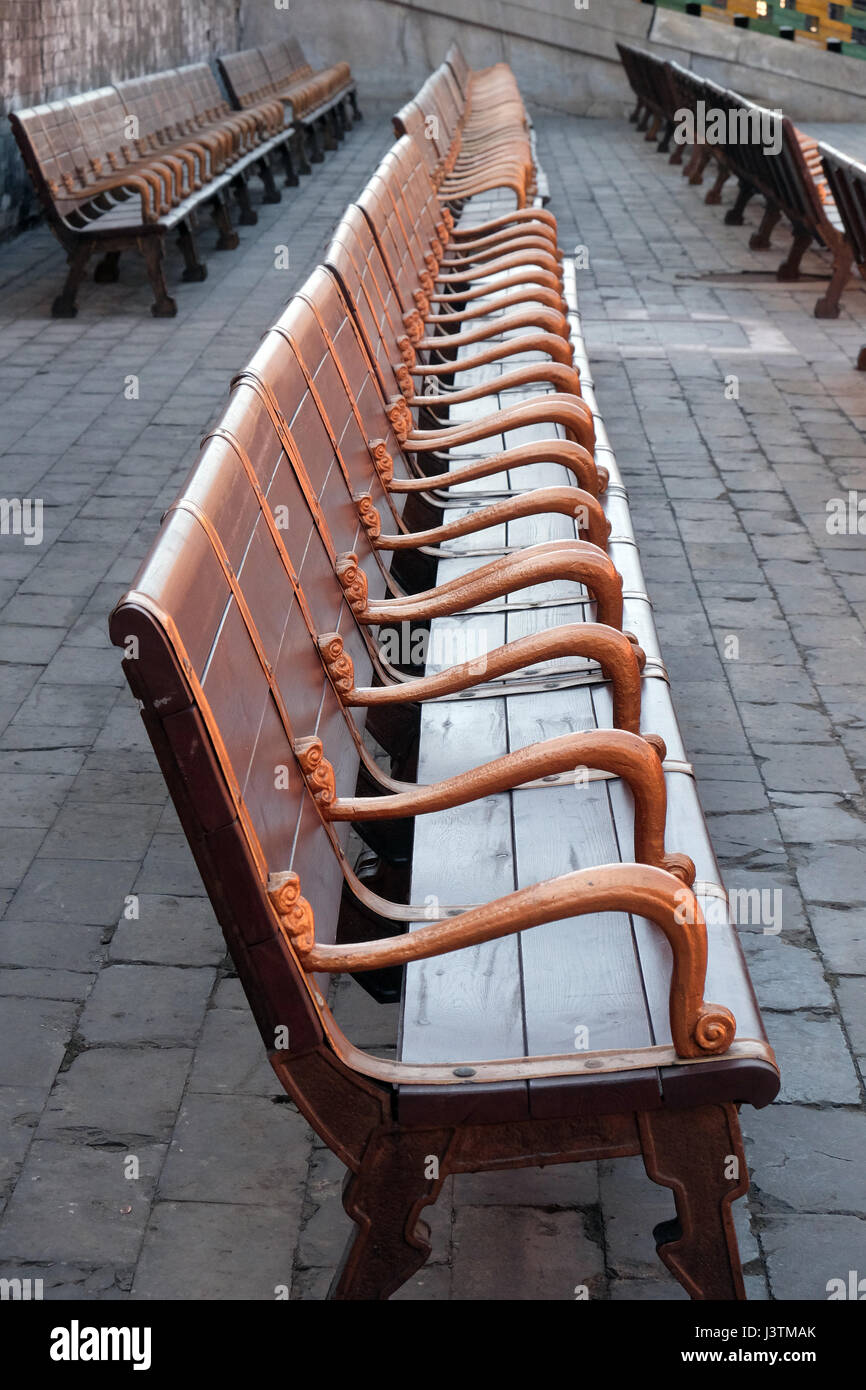 Bench in imperial palace in Forbidden City, Beijing, China, February 23 ...