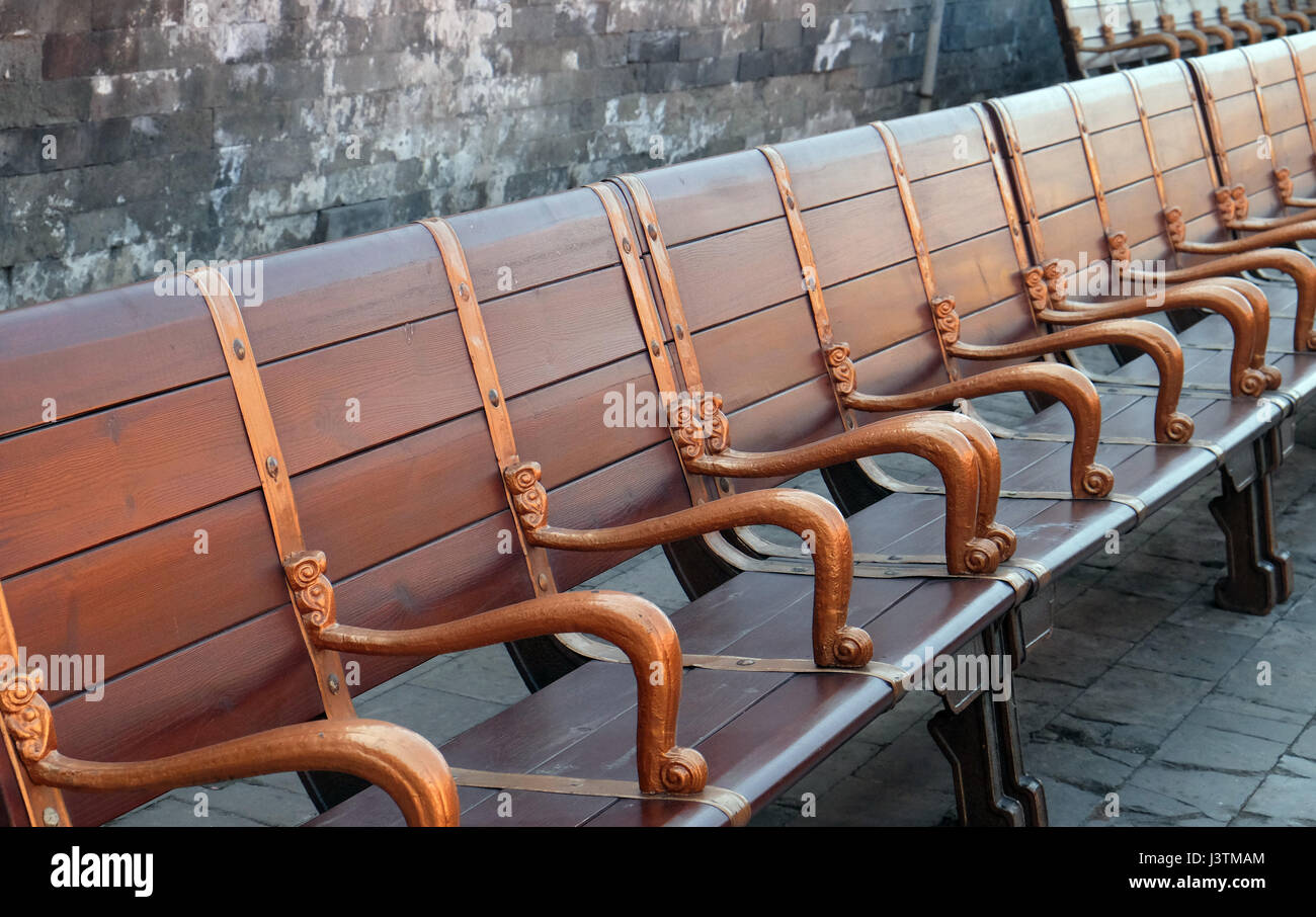 Bench in imperial palace in Forbidden City, Beijing, China, February 23 ...
