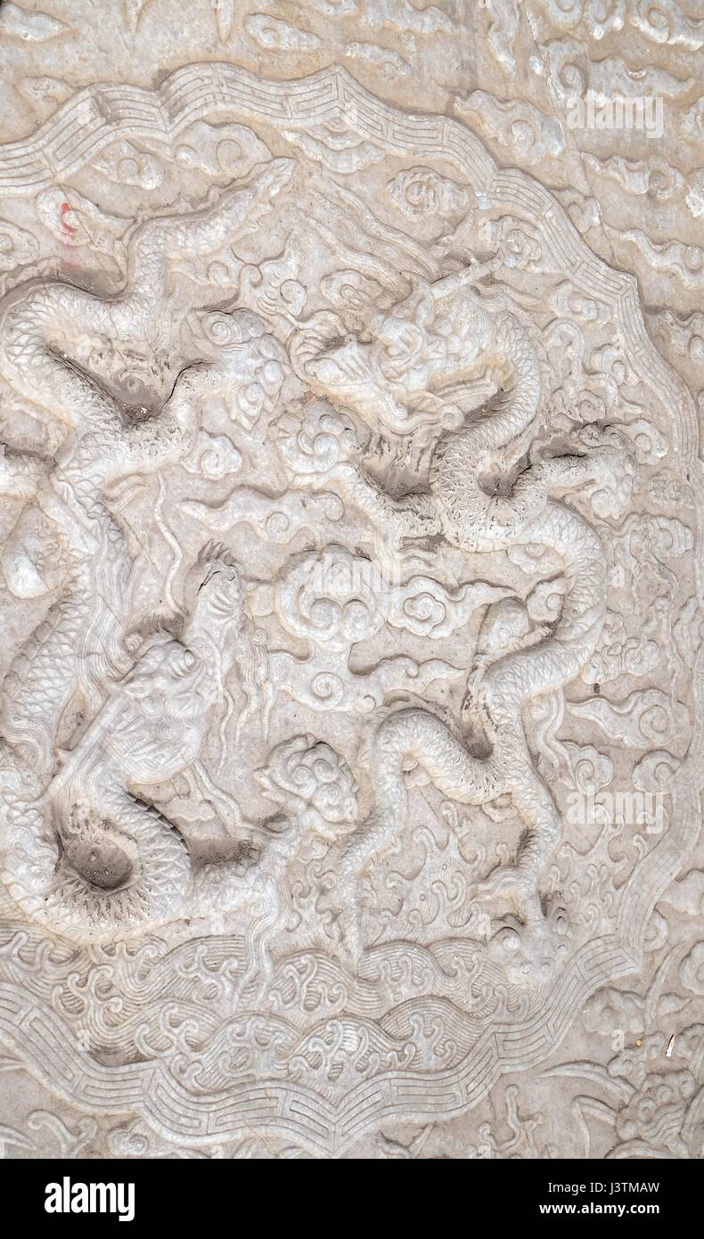 Dragon, Large stone carving in Forbidden City, Beijing, China, February ...