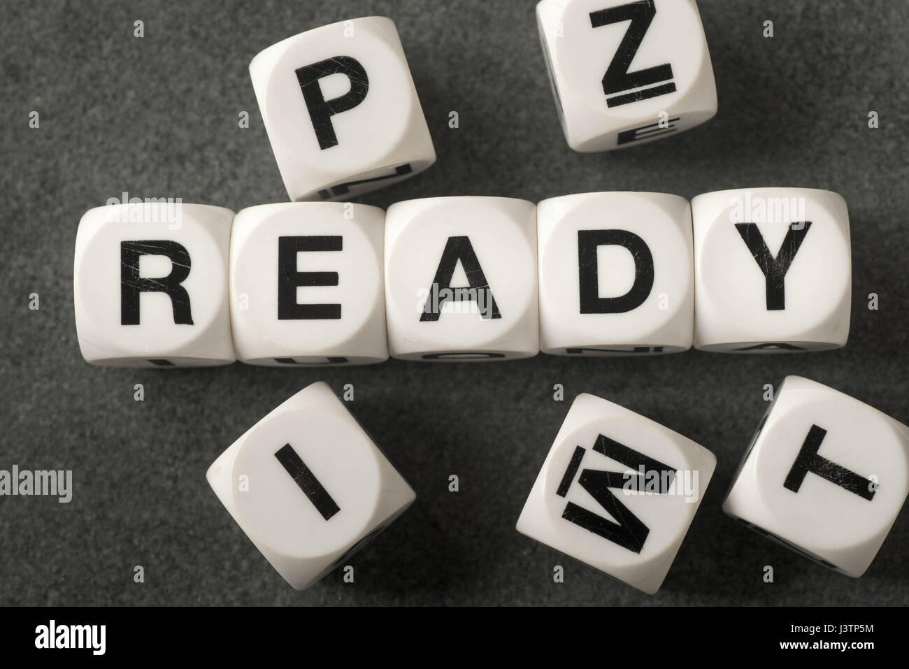 word ready on white toy cubes Stock Photo - Alamy