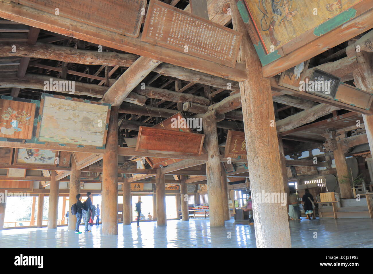 People visit Senjokaku in Miyajima in Hiroshima Japan. Senjokaku was ...