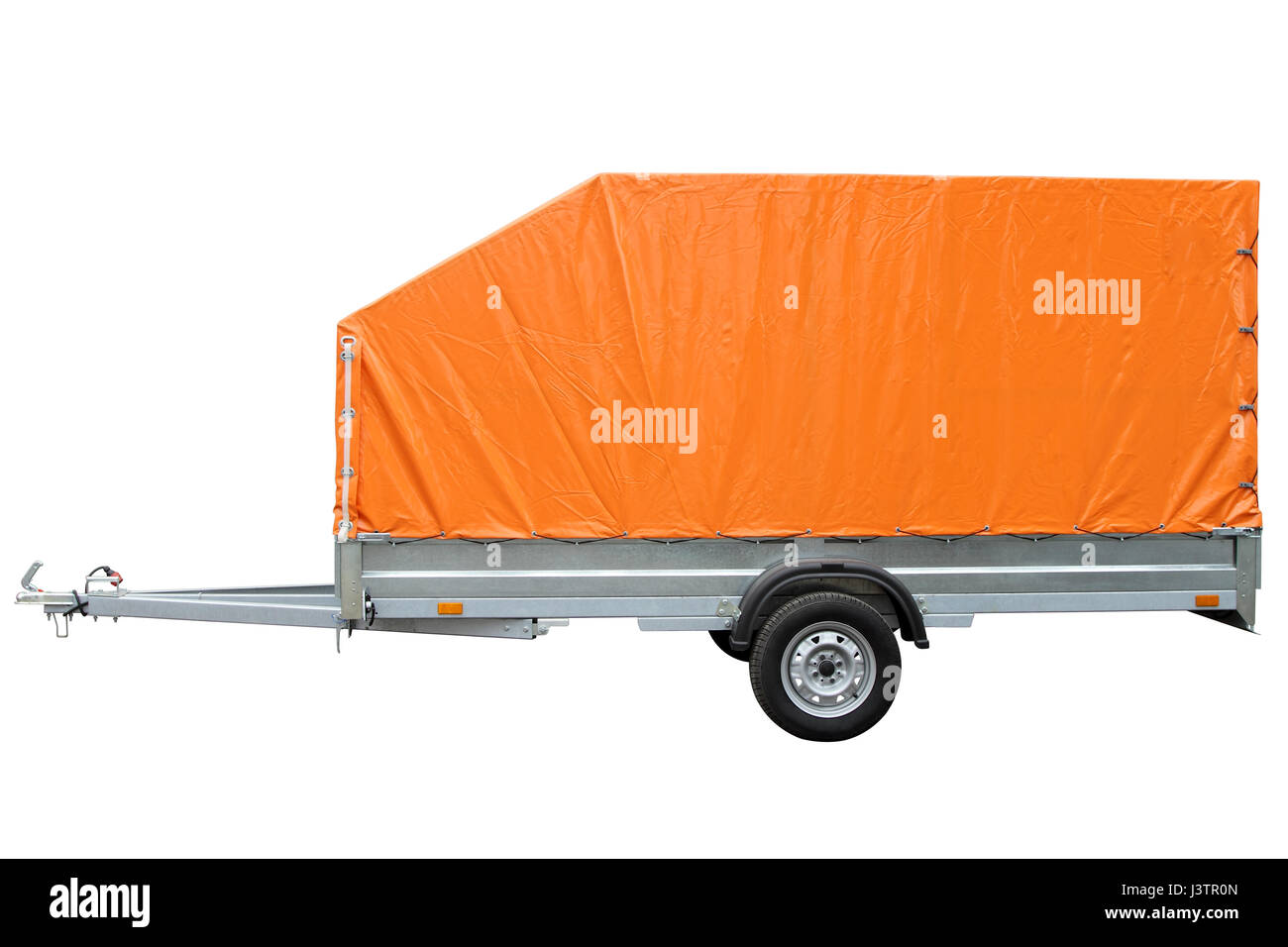 Orange car trailer, isolated on white background Stock Photo - Alamy
