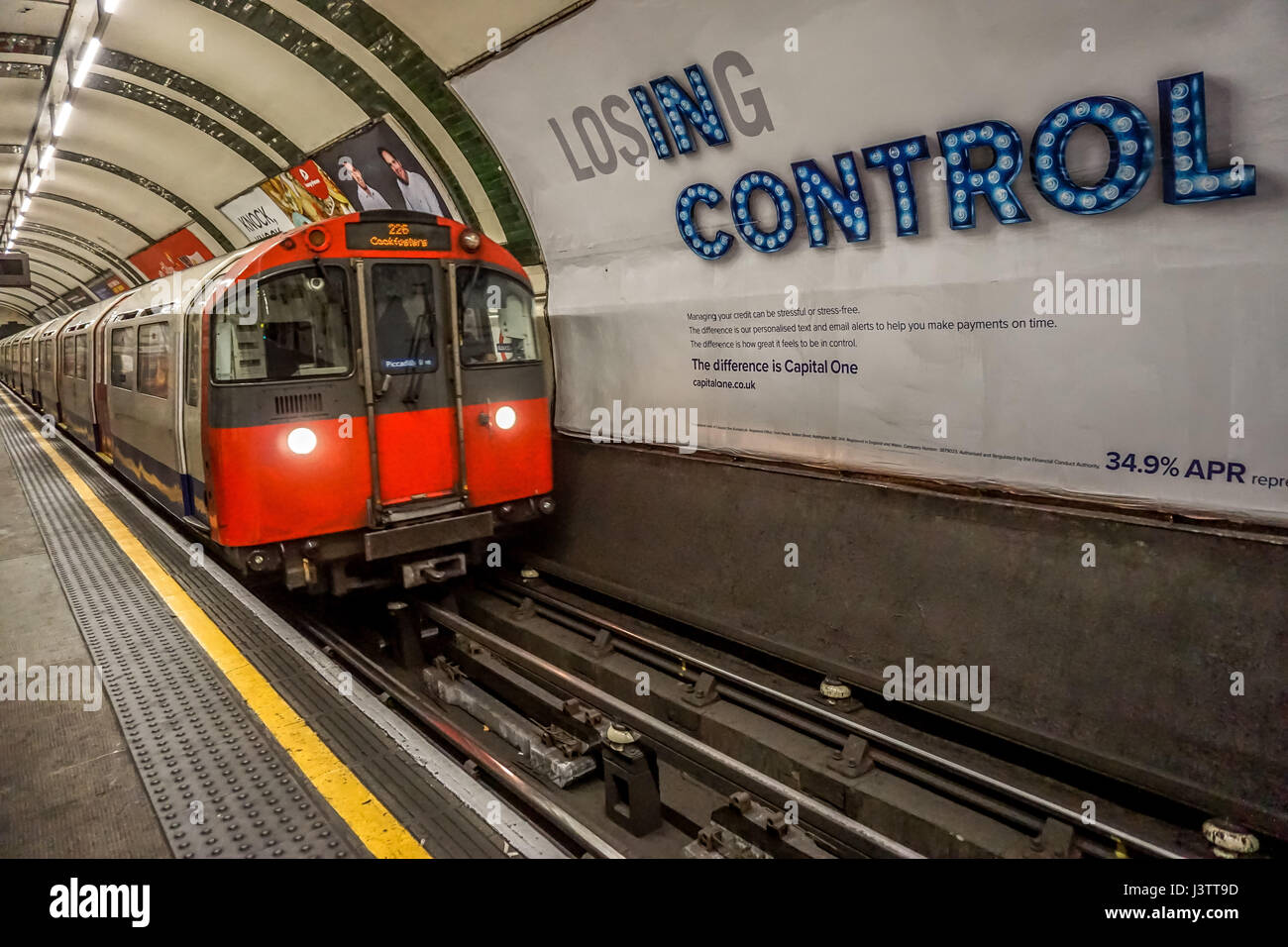 London Underground Train Pulling into a Station, London, Uk Stock Photo ...