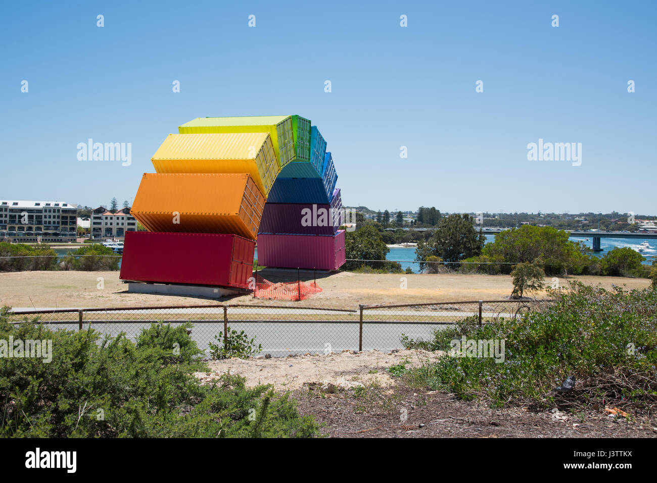 Vibrant rainbow sea container art installation by Marcus Canning in ...