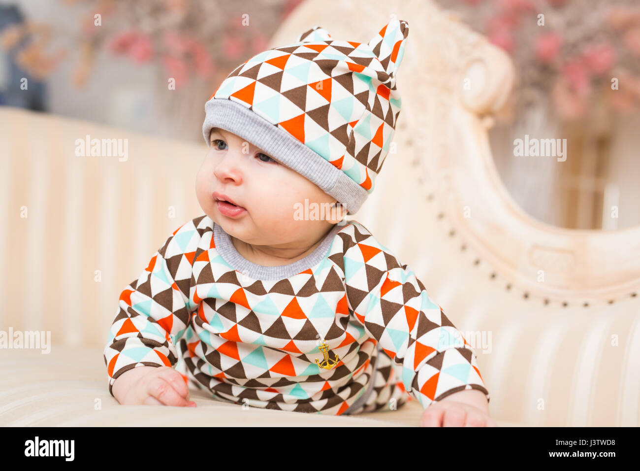 Adorable Caucasian baby. Portrait of a three months old baby boy Stock ...
