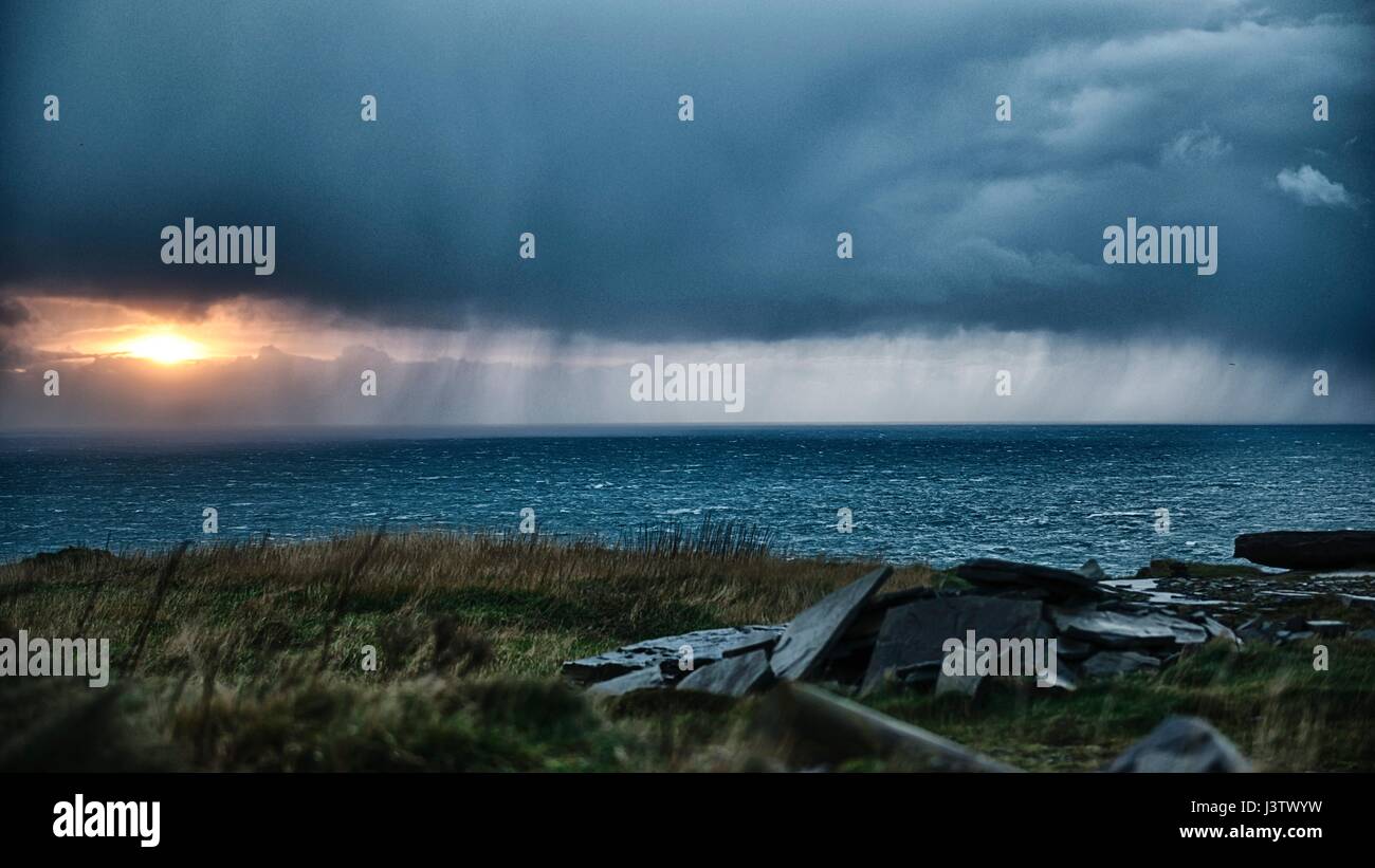 Picture taken on Cliffs of Moher in Ireland during the storm. The wind ...