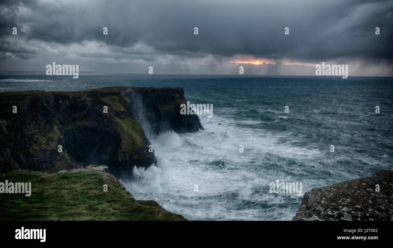 Picture taken on Cliffs of Moher in Ireland during the storm. The wind ...