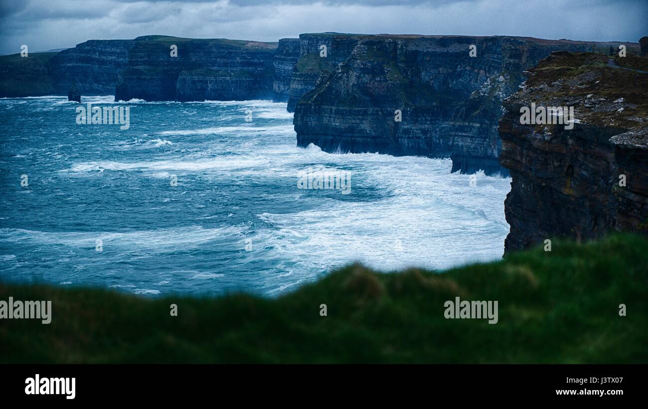 Picture taken on Cliffs of Moher in Ireland during the storm. The wind ...
