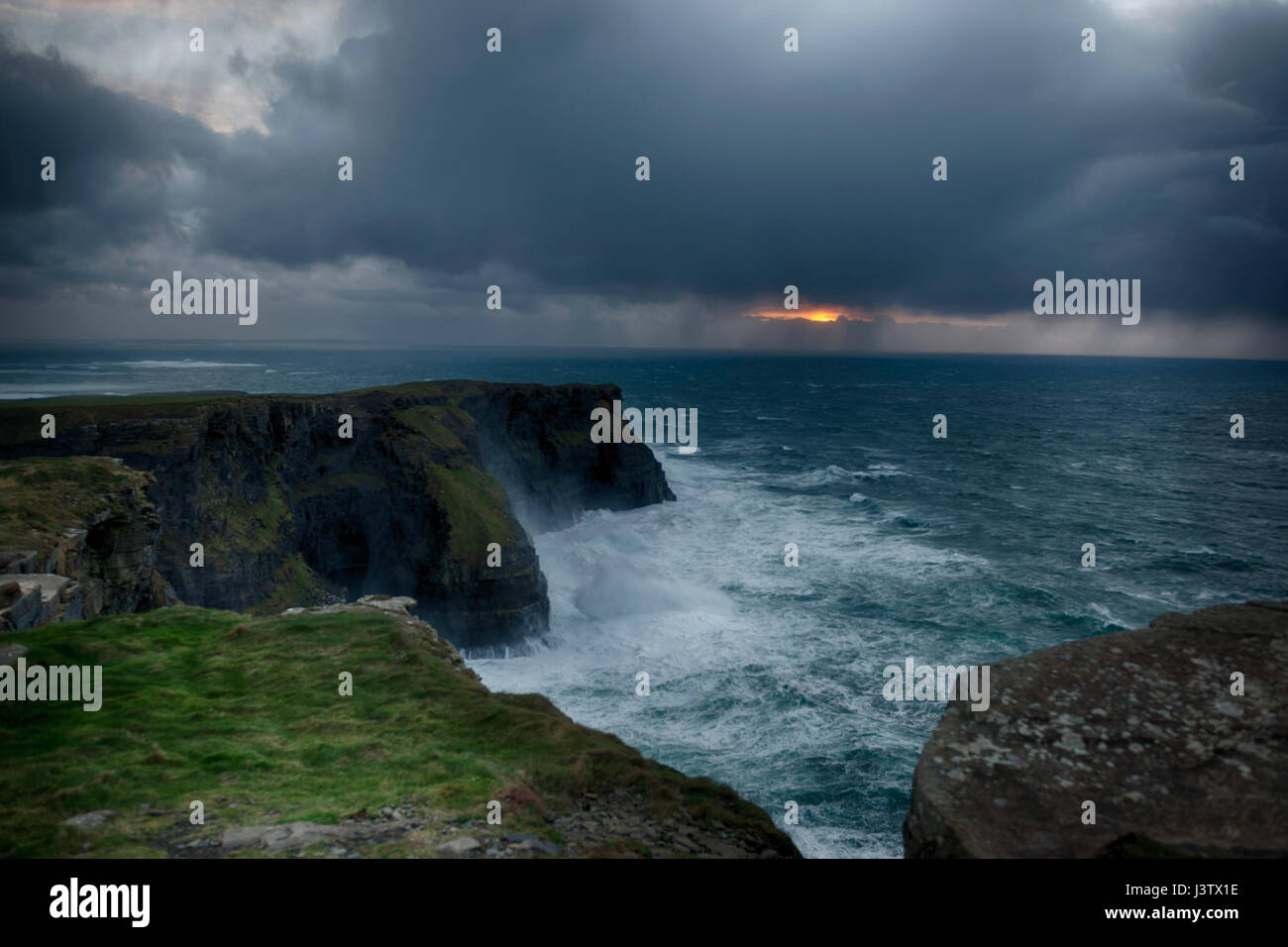 Picture taken on Cliffs of Moher in Ireland during the storm. The wind ...