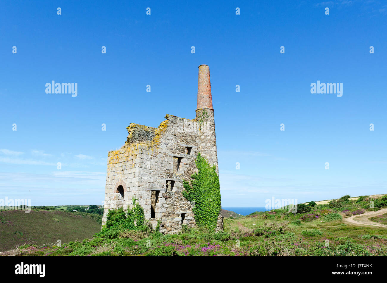 an old abandoned tin mine near Porthtowan in Cornwall, England, Britain ...