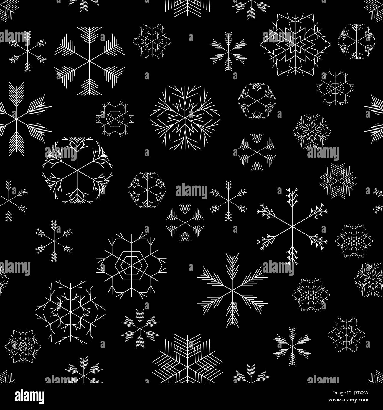 vector snowflakes seamless pattern - white snow on dark background ...