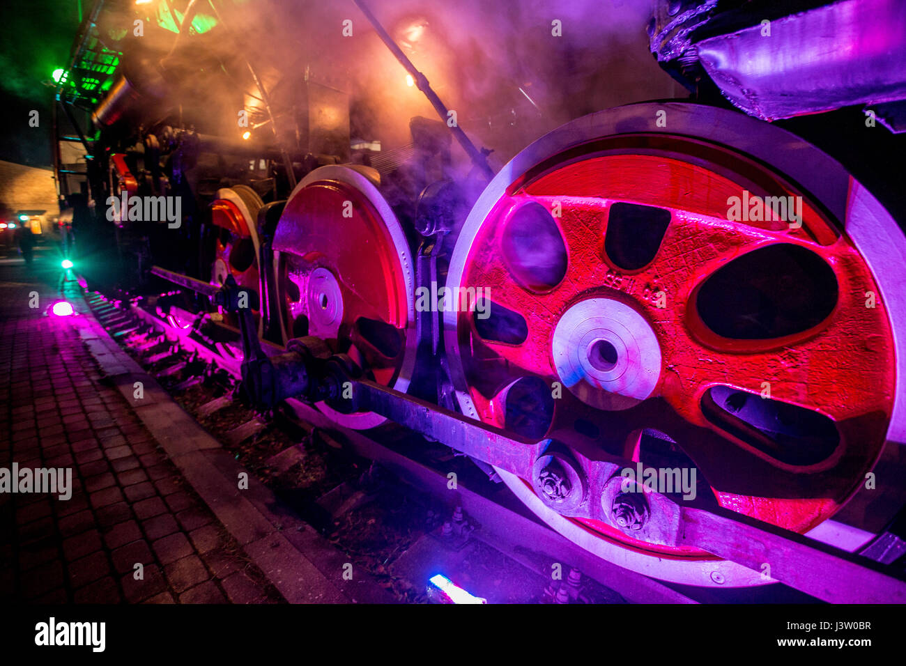 Soviet locomotive train colored at night Stock Photo - Alamy