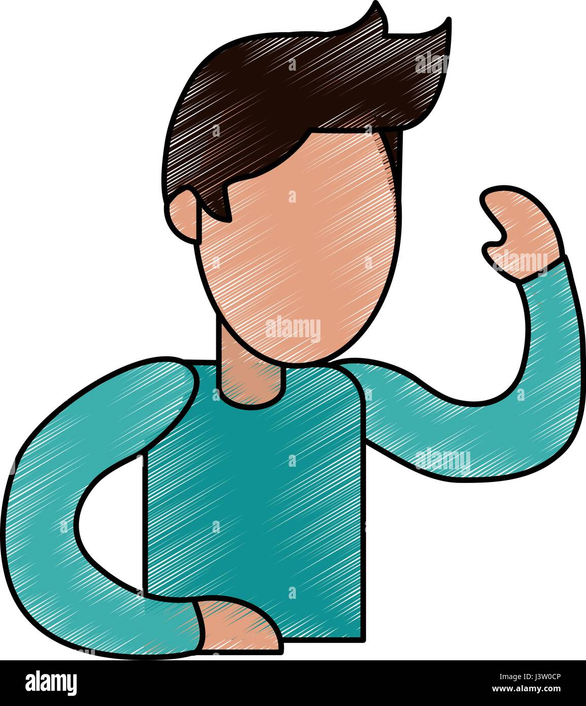 color pencil image cartoon faceless man with t-shirt and sleeves Stock ...