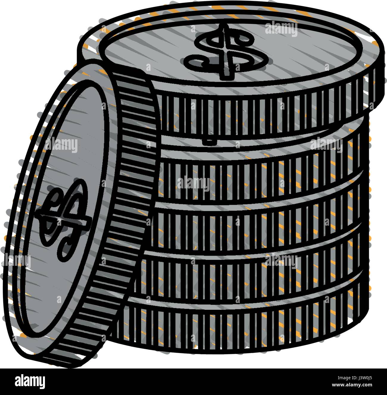 color crayon stripe image cartoon stack coins with dollar symbol Stock ...