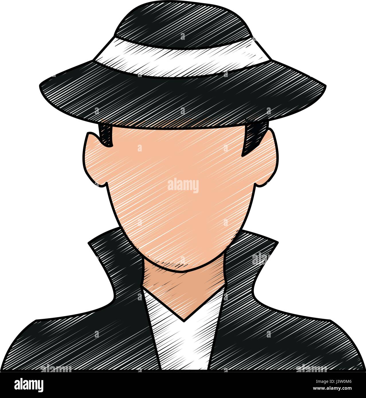 color pencil image cartoon half body hacker with jacket and hat Stock ...