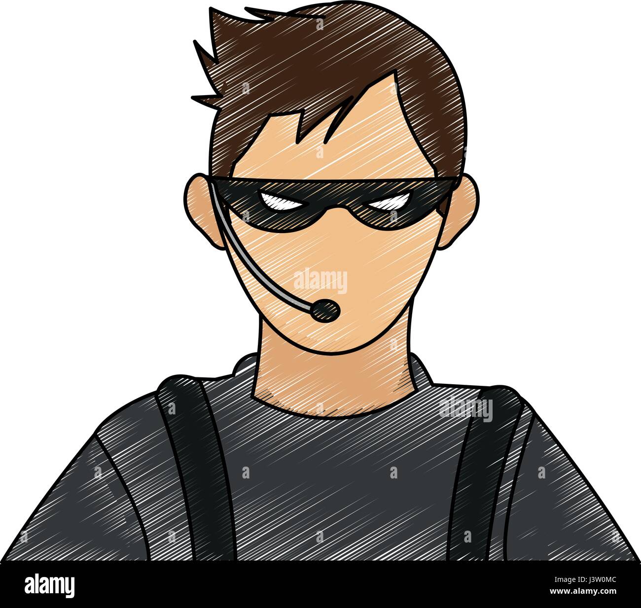 color pencil image cartoon half body hacker with microphone Stock ...