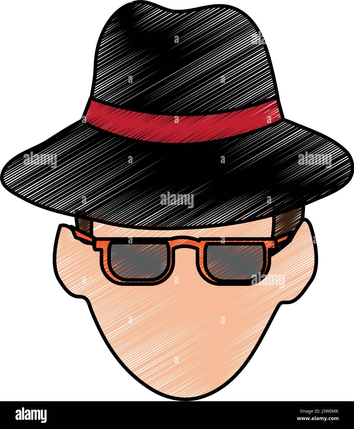color pencil image cartoon front face hacker with hat and glasses Stock ...