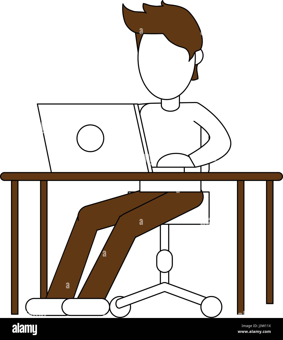 color silhouette image faceless man sitting in desk with laptop ...