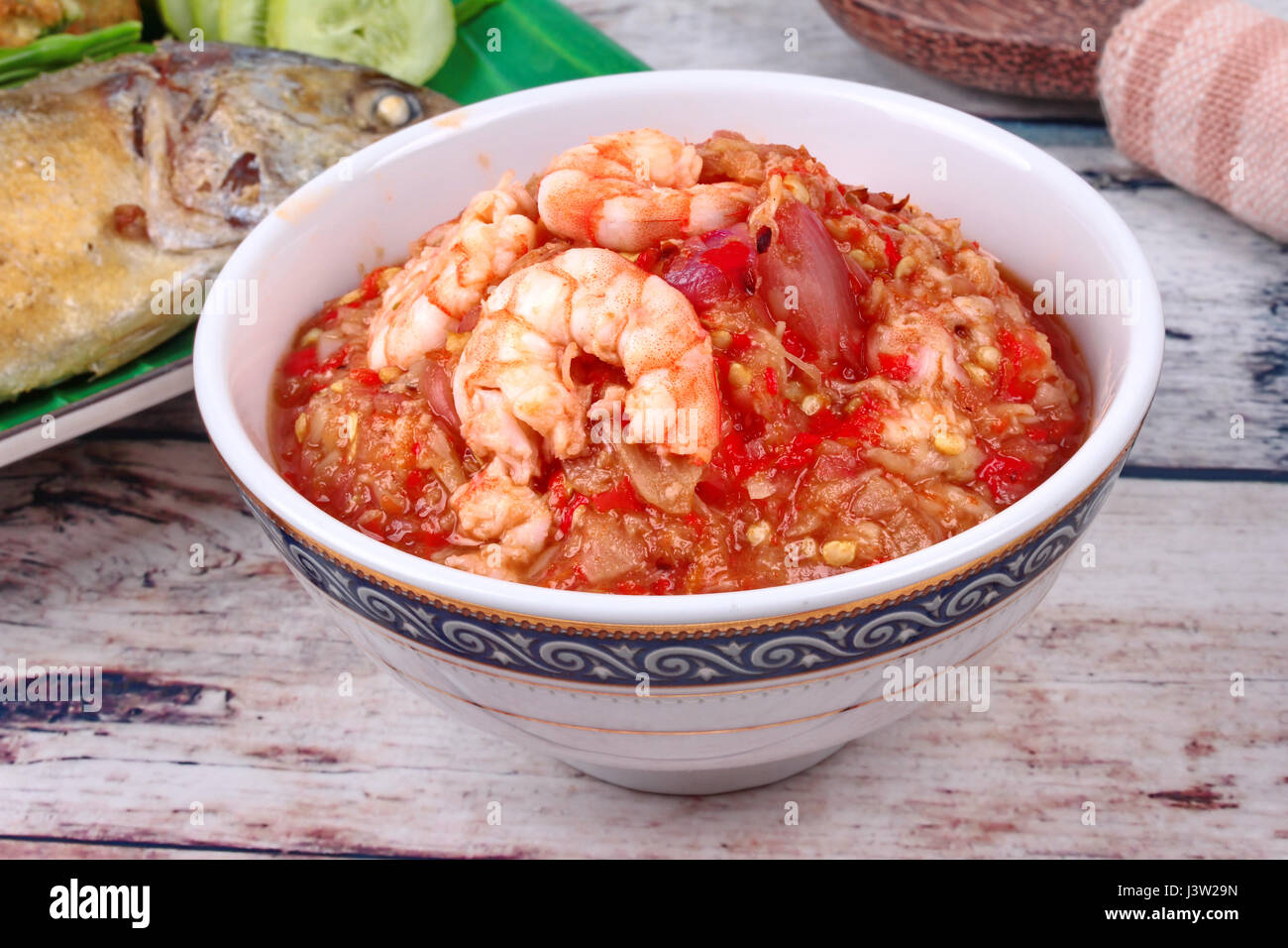 Fresh shrimp chili dip as Nam Prik Kung Sod in Thai served with side ...