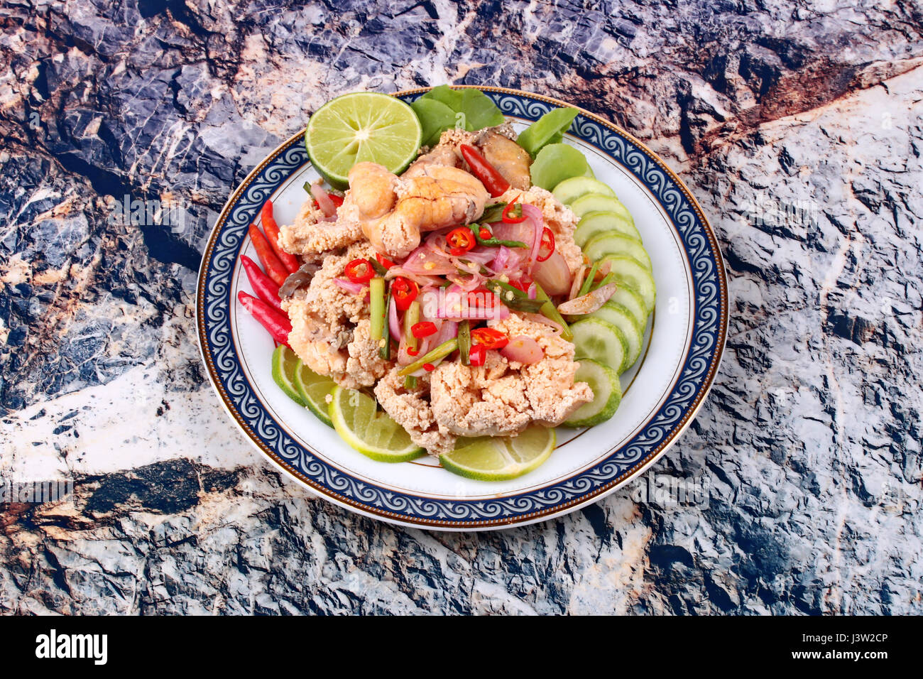 Thai recipe,Spicy sour carp eggs of silver barb fish salad topped red ...