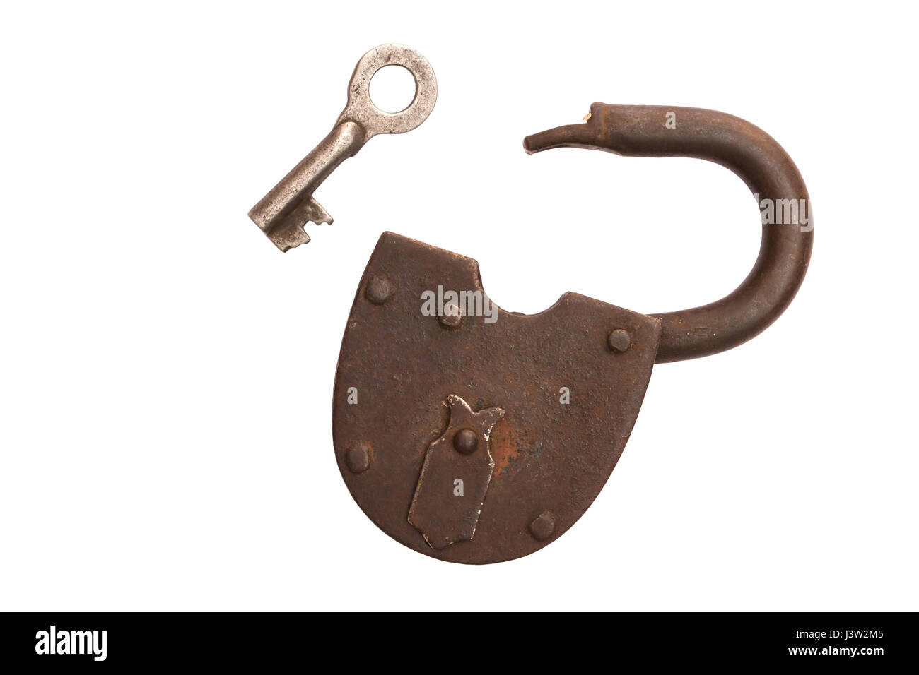 Old rusty padlock isolated on white background, key isolated Stock ...