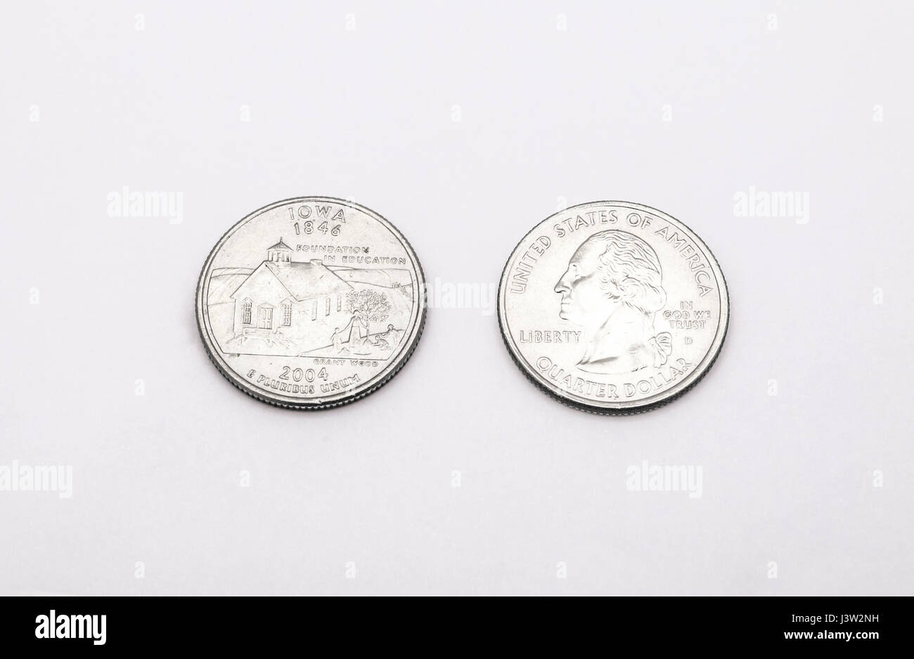 Closeup to Iowa State Symbol on Quarter Dollar Coin on White Background ...
