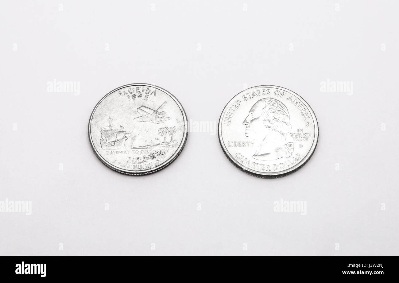 Closeup to Florida State Symbol on Quarter Dollar Coin on White ...