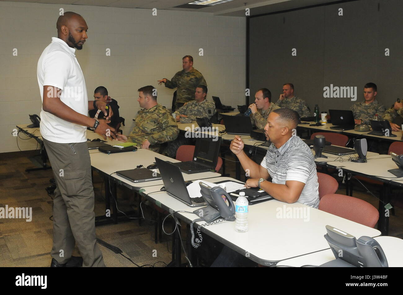 Randy Jordan, FBI logistics team lead for Cyber Shield 17, delivers a ...
