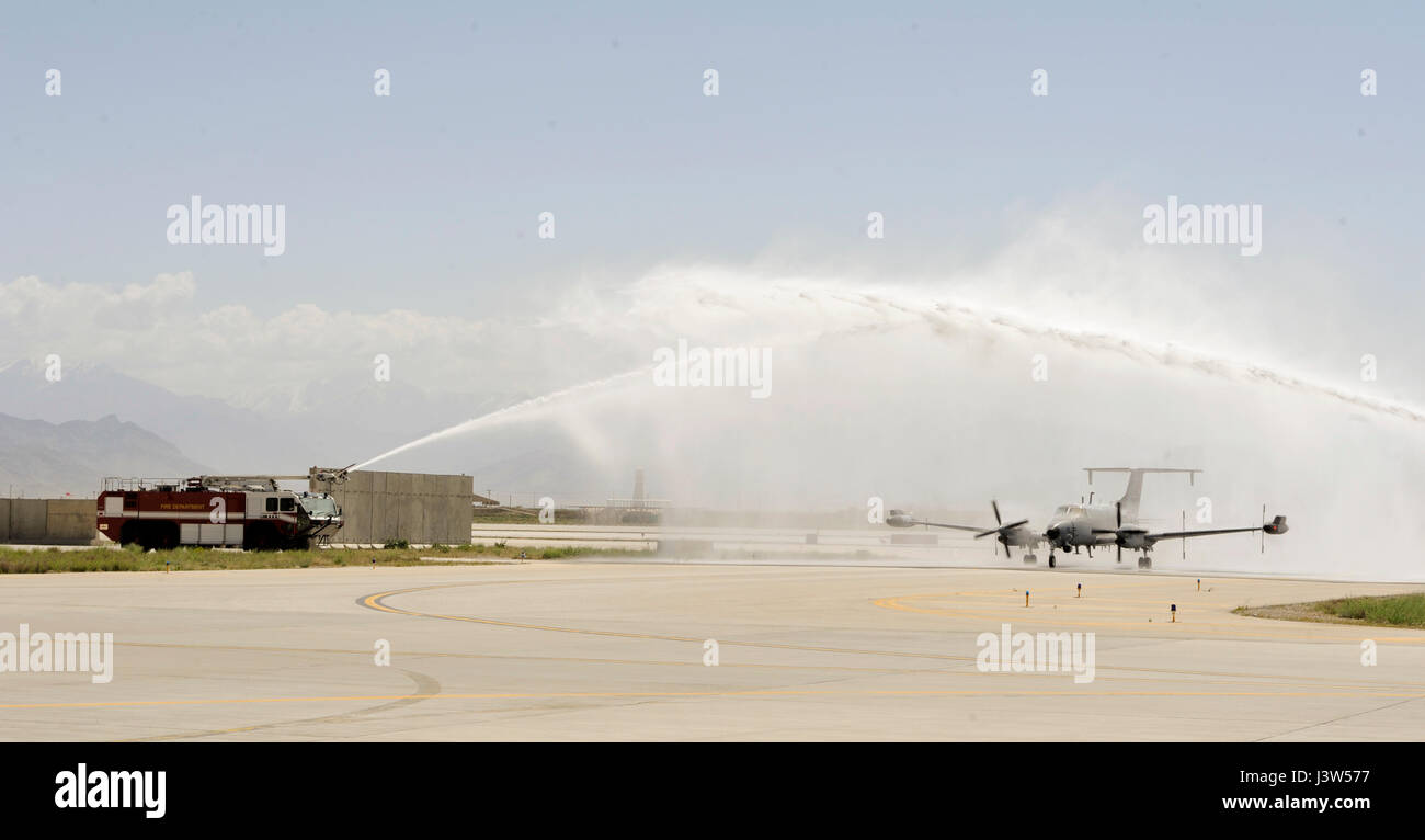BAGRAM AIRFIELD, Afghanistan (April 28, 2017) - Water plumes arch ...