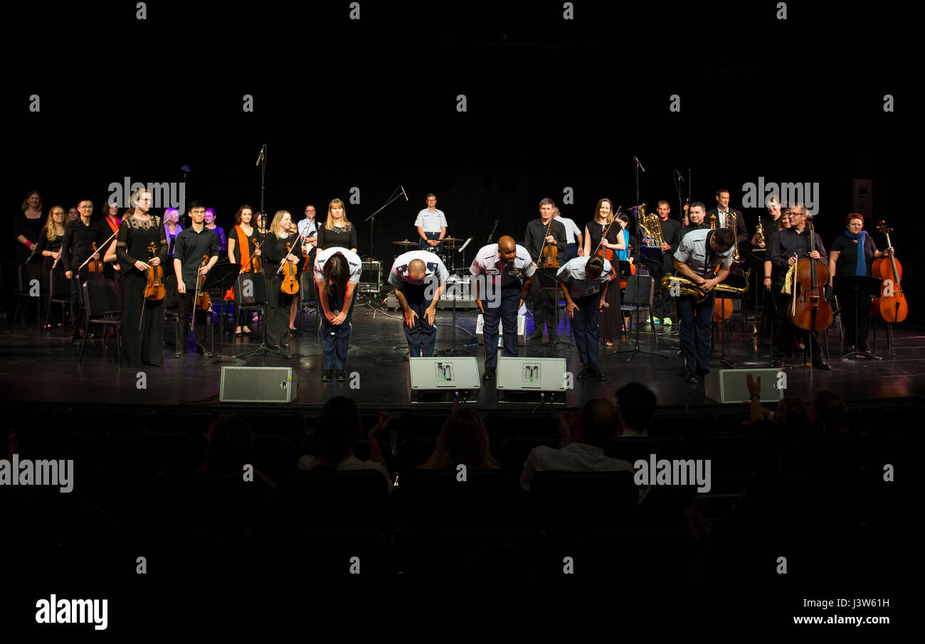 U.S. Air Forces Central Command Band members conduct a joint concert ...