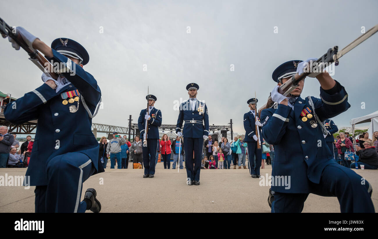 Members of the U.S. Air Force Honor Guard execute a precision rifle ...