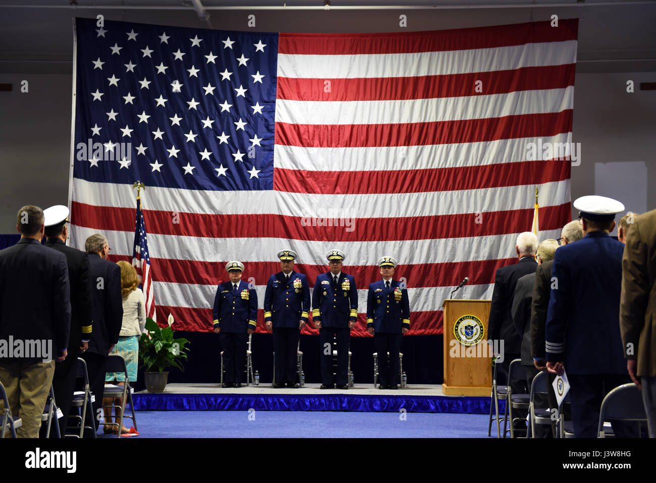 SEATTLE – The official party stands on stage during a change-of-command ...