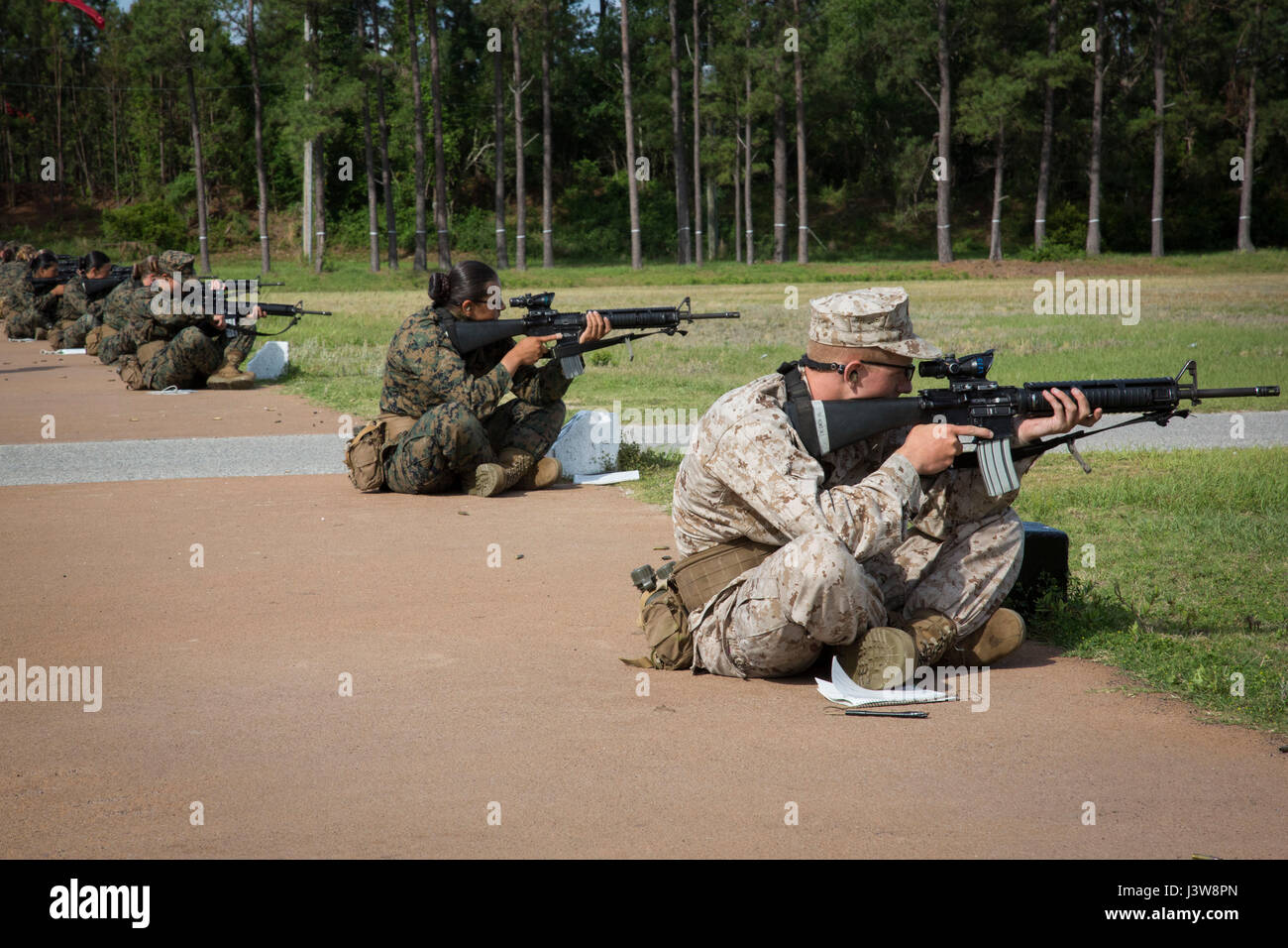 U.S. Marine Corps recruits with Company G. and Company O. conduct rifle ...