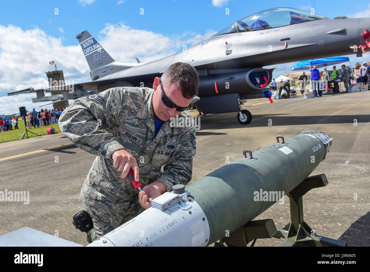 U.S. Air Force Staff Sgt. Alex Mann, a weapons loader assigned to the ...