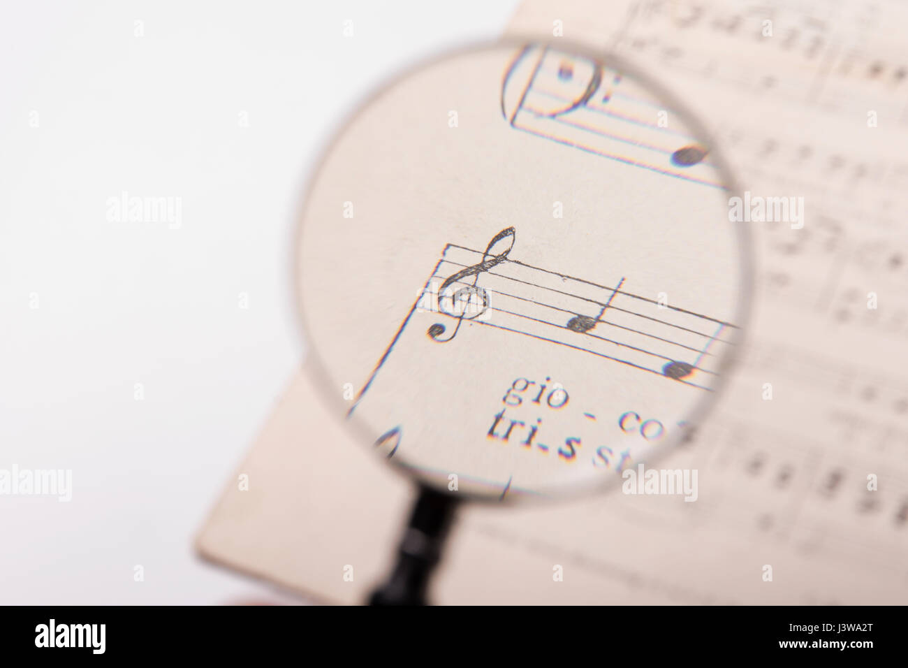 a view of the notes in a music score with a magnifier glass Stock Photo ...
