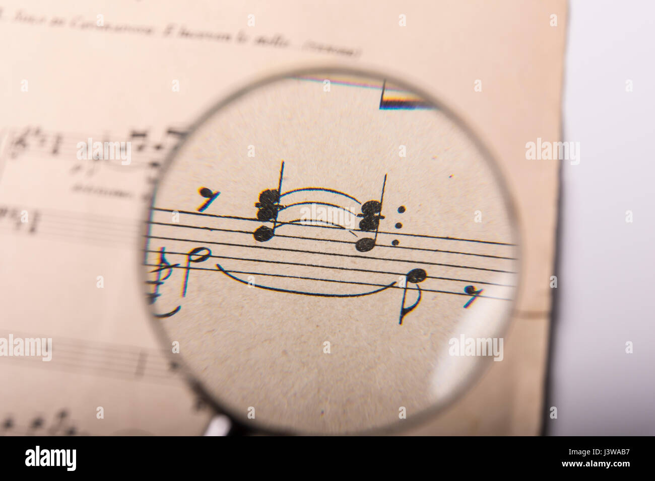 a view of the notes in a music score with a magnifier glass Stock Photo ...