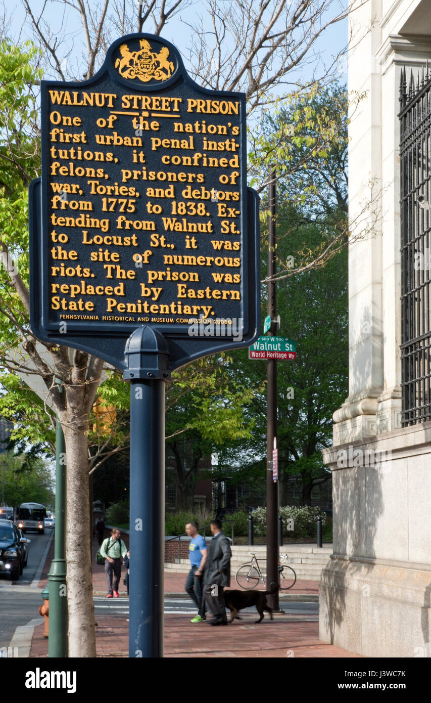 Historic marker for Walnut Street Prison, Philadelphia, Penn., also the ...