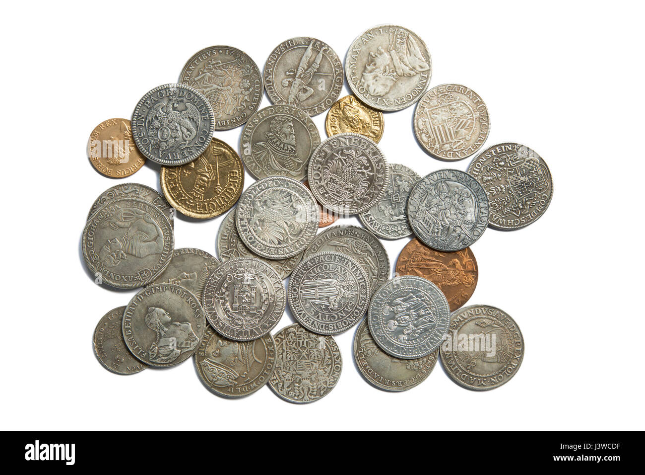 Collection of the medieval coins on the white background Stock Photo ...